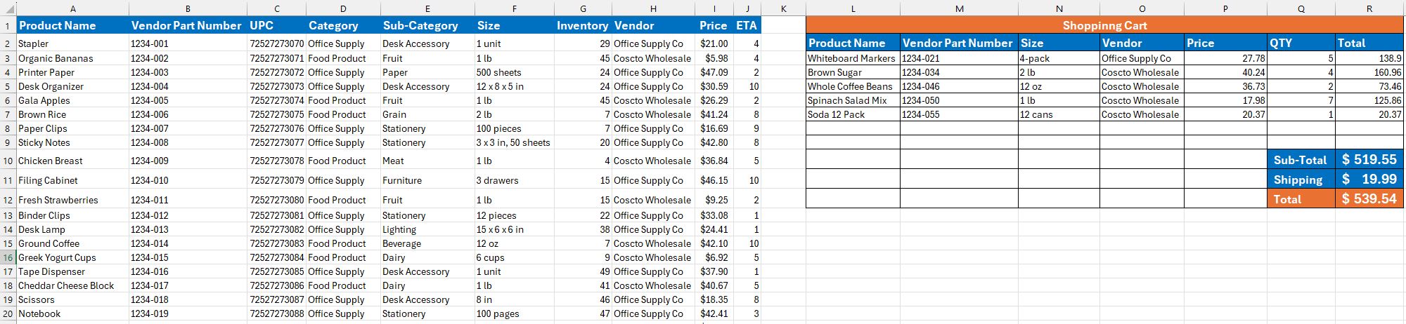 VLOOKUP & Advanced Filters Excel Worksheet with Catalog Database